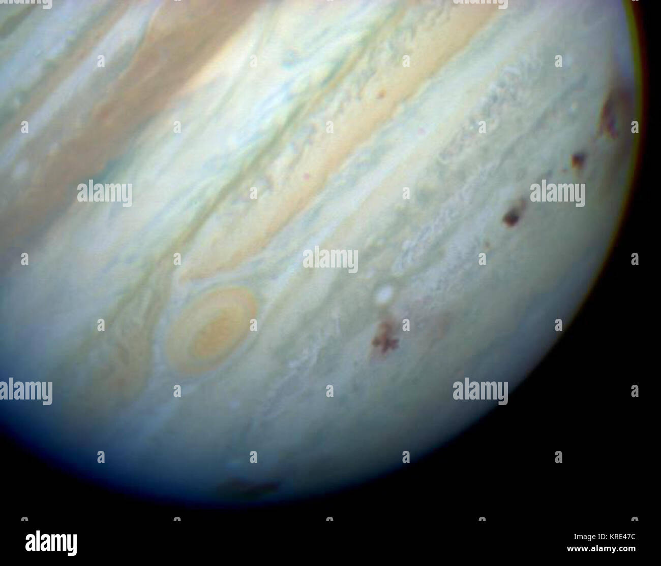 Jupiter showing SL9 impact sites Stock Photo - Alamy