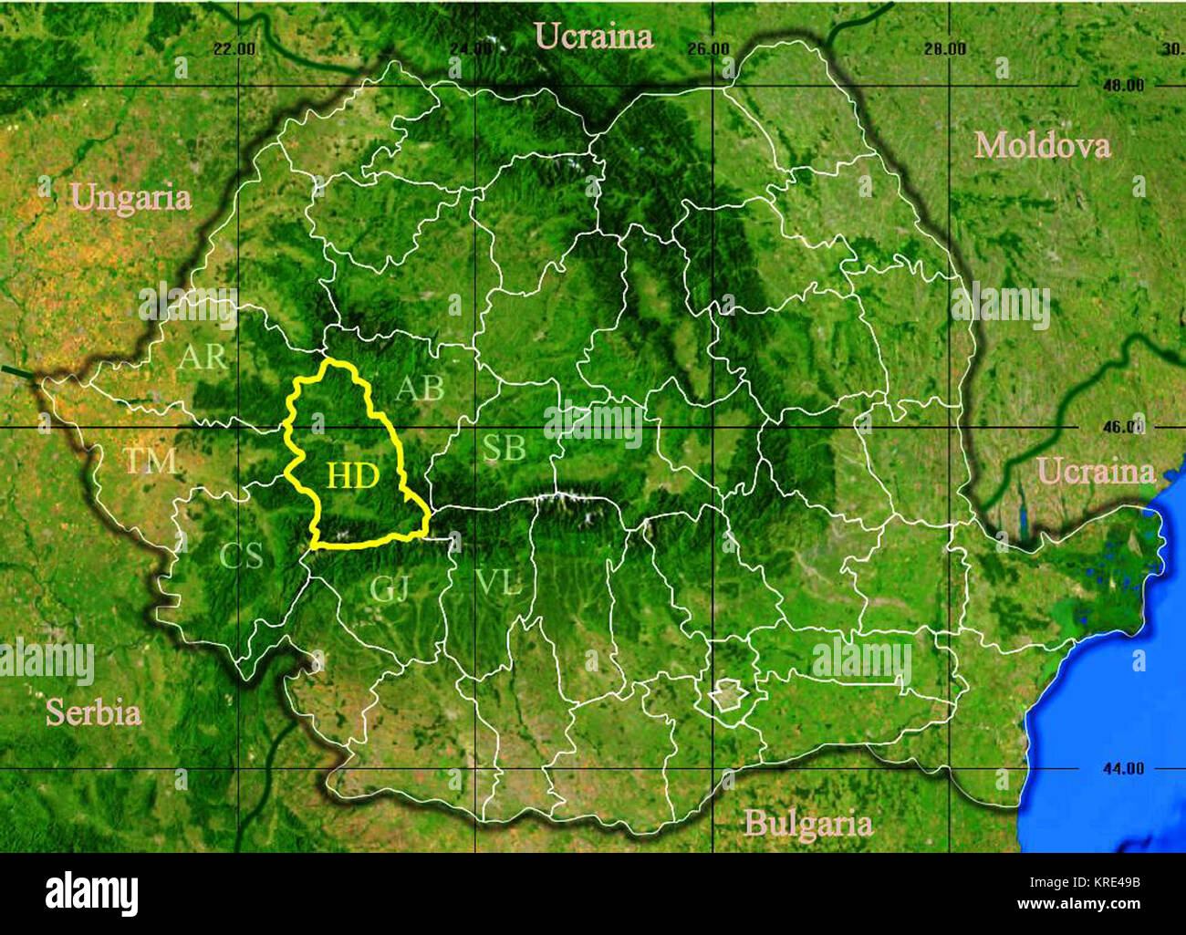 Judetul Hunedoara 3D map Stock Photo - Alamy