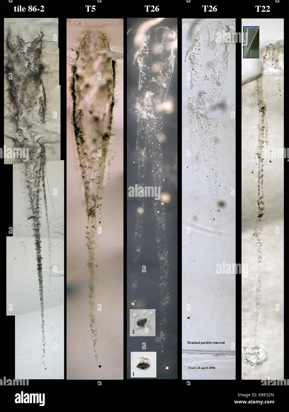Comet particle tracks in aerogel. of Stardust 5trackposter Stock Photo ...