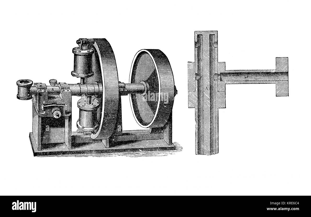 Drawing of an American rotating cylinder steam engine, industrial ...