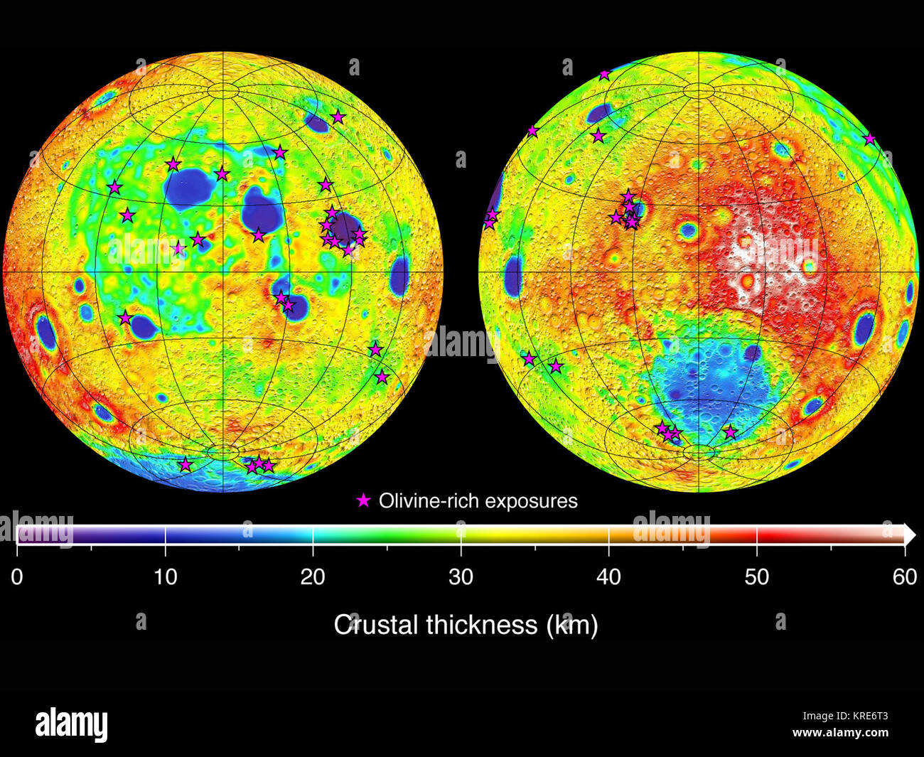 PIA16589 - Olivine materials mapped to thin moon crust Stock Photo - Alamy