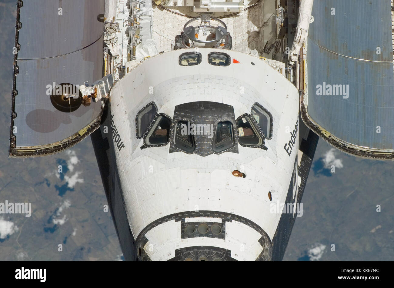 STS-123 Endeavour ISS docking overhead nose view Stock Photo - Alamy