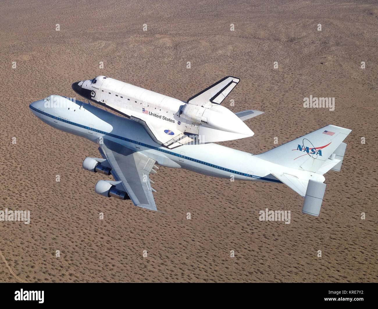 SCA with Endeavour fly over high desert of Southern California Stock ...