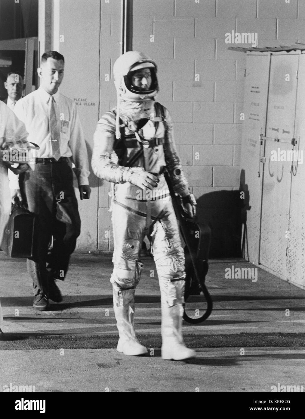 Astronaut Scott Carpenter leaving White Room for launch site to begin ...
