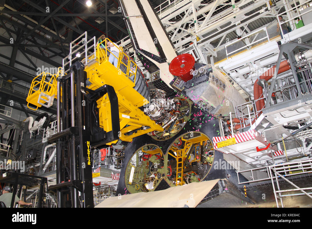 STS-130 Endeavour main engine no. 1 removal Stock Photo - Alamy