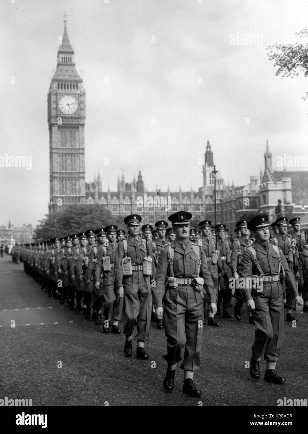 Big Ben looks down on the 3rd Battalion Grenadier Guards as they march ...