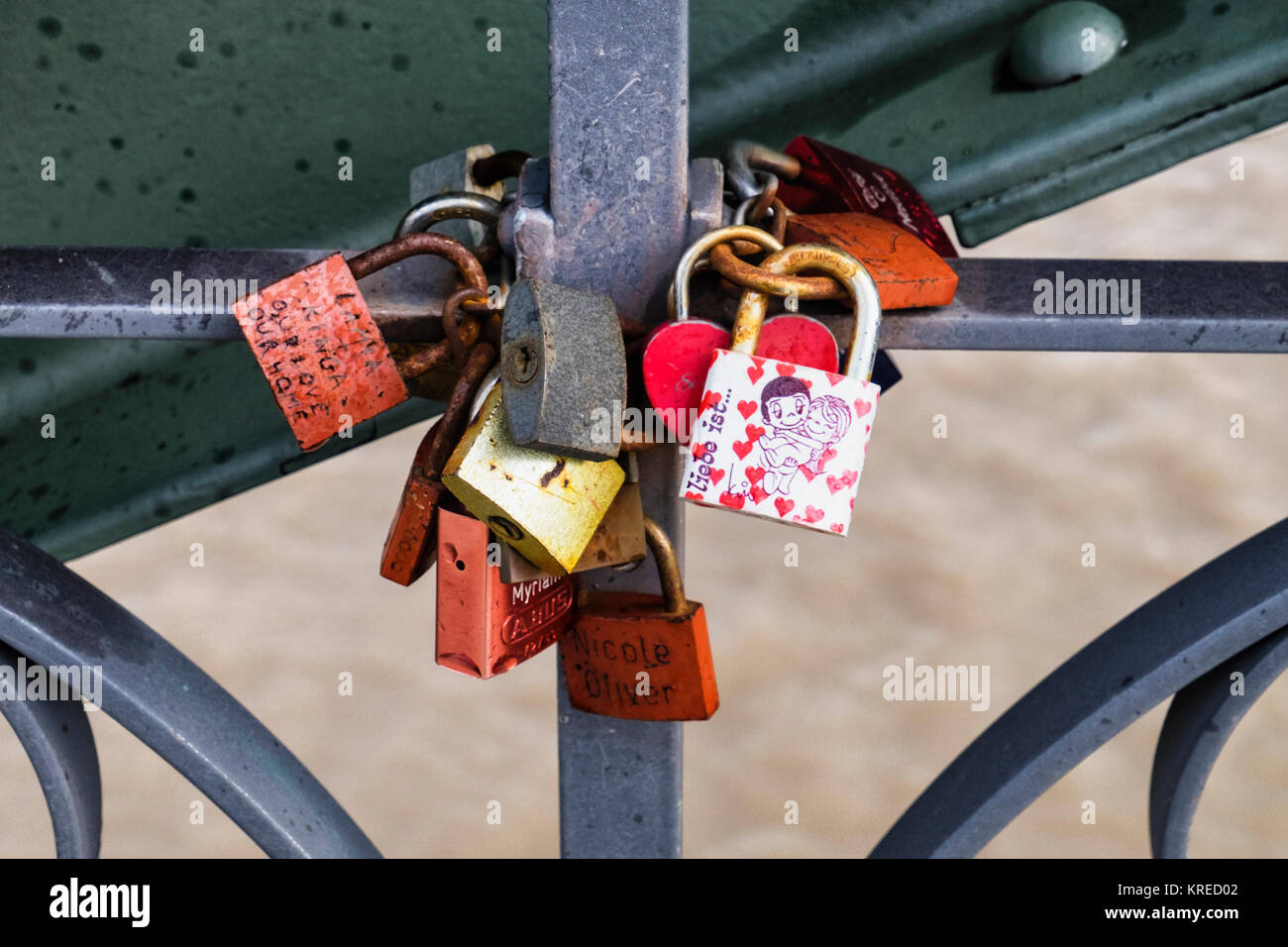 Frankfurt, Germany.Love locks on the Eiserner Steg,Iron footbridge,Iron ...