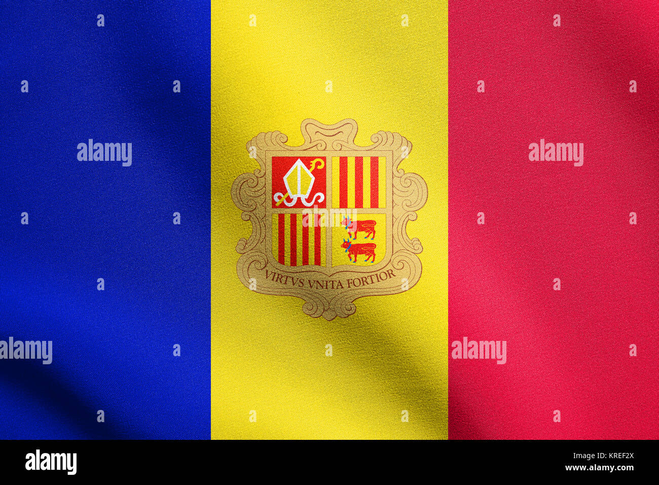 Flag of Andorra waving with fabric texture Stock Photo - Alamy