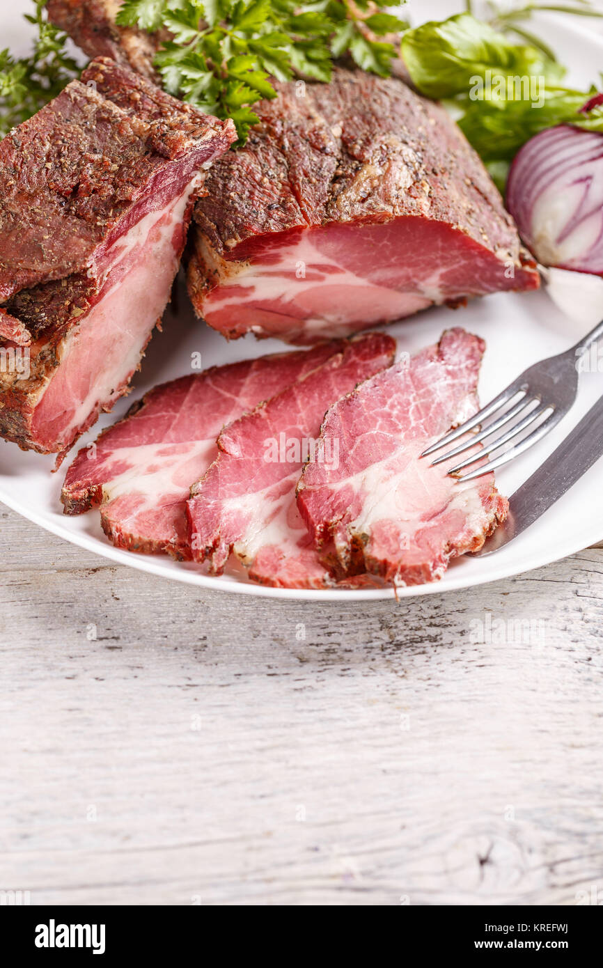 Smoked air dried pork meat Stock Photo - Alamy