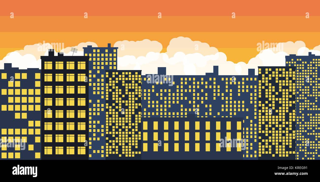 Sunset over city landscape Stock Vector Images - Alamy