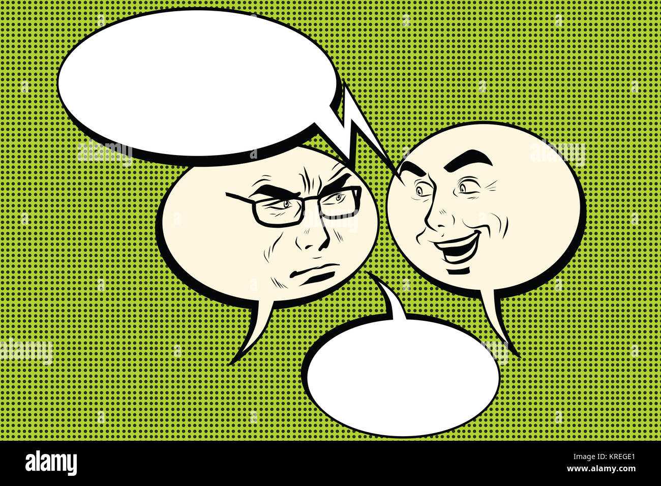 Two men joyful and angry. Comic bubble smiley face Stock Photo - Alamy