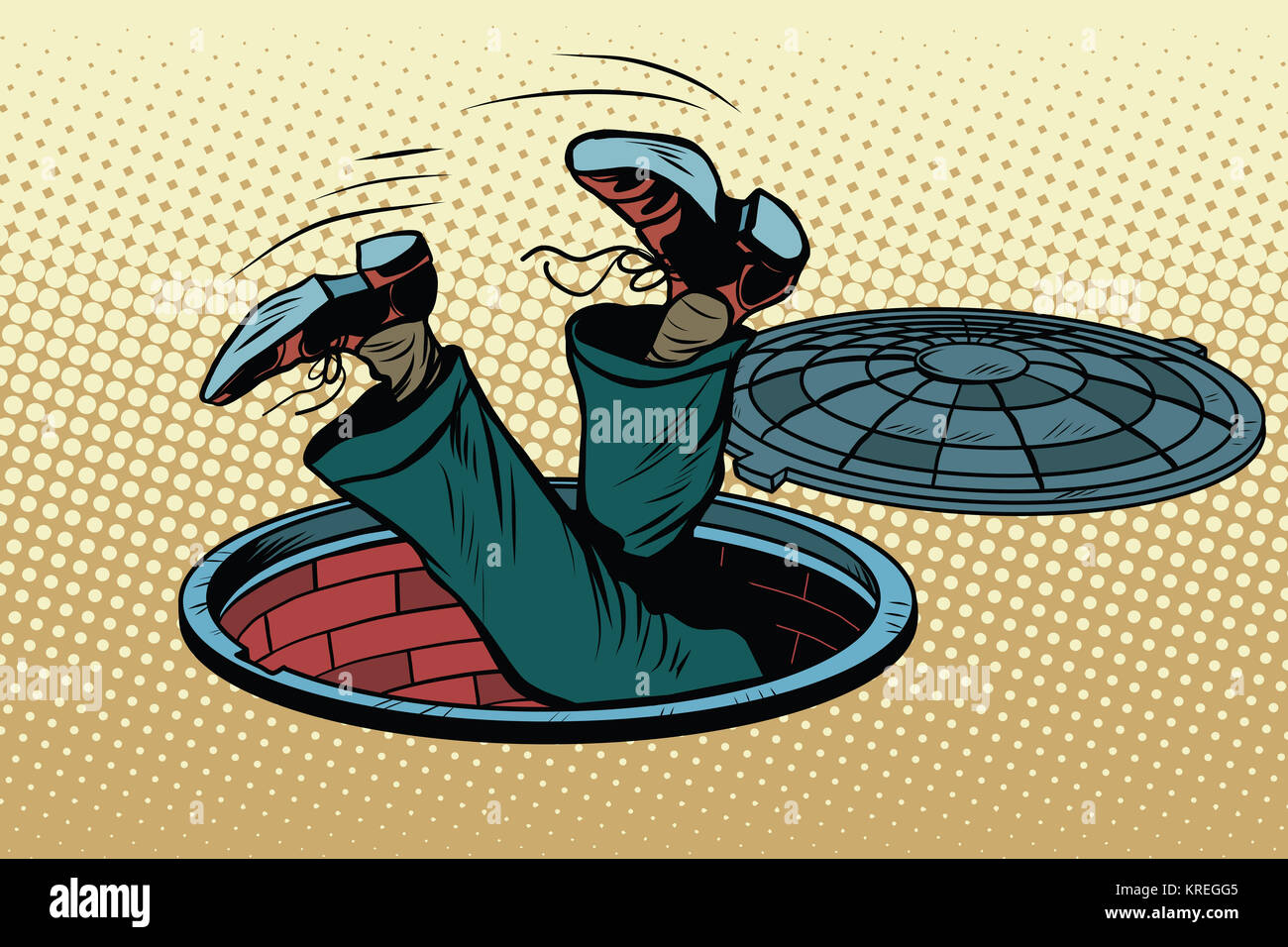 The man fell into a manhole underground sewer Stock Photo - Alamy