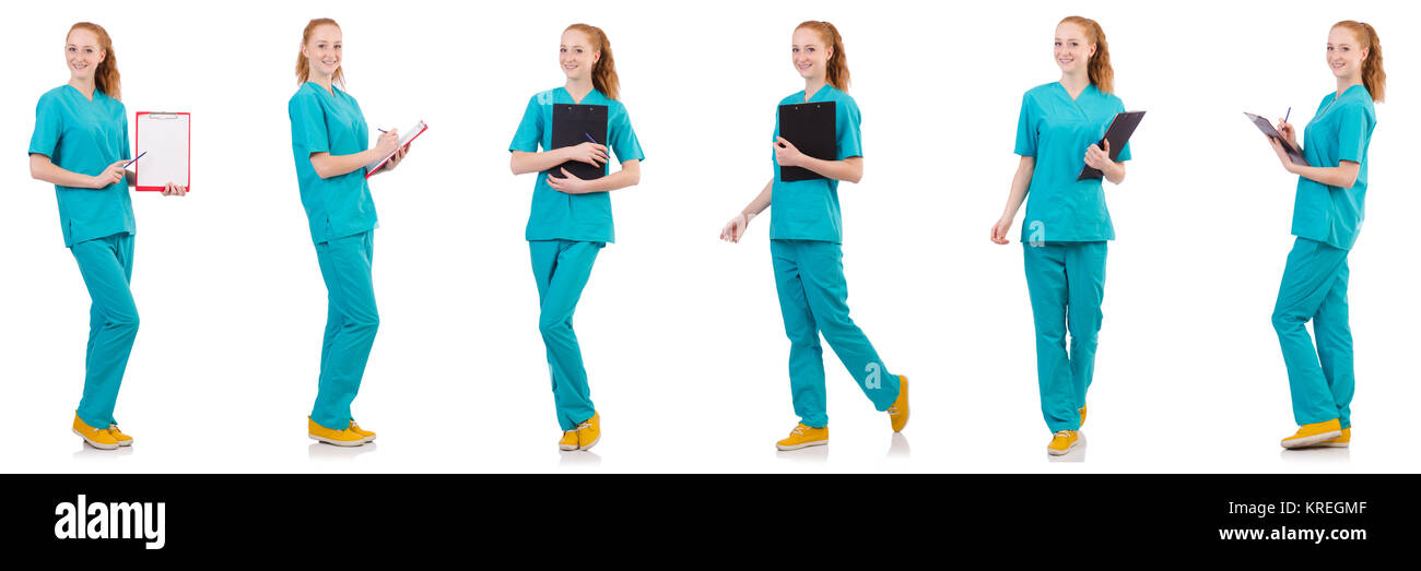 Woman-doctor with binder isolated on white Stock Photo - Alamy
