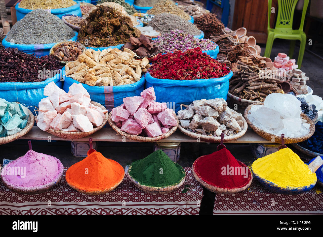 Colourful spices, herbs and other products in arabic marketplace in ...