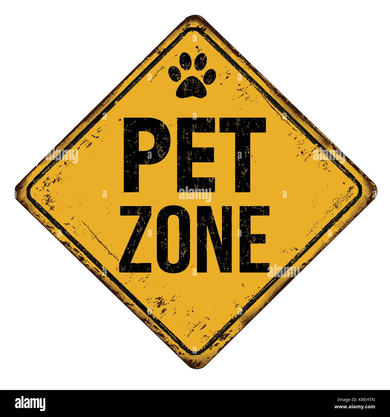 Pet zone vintage rusty metal sign on a white background, vector ...