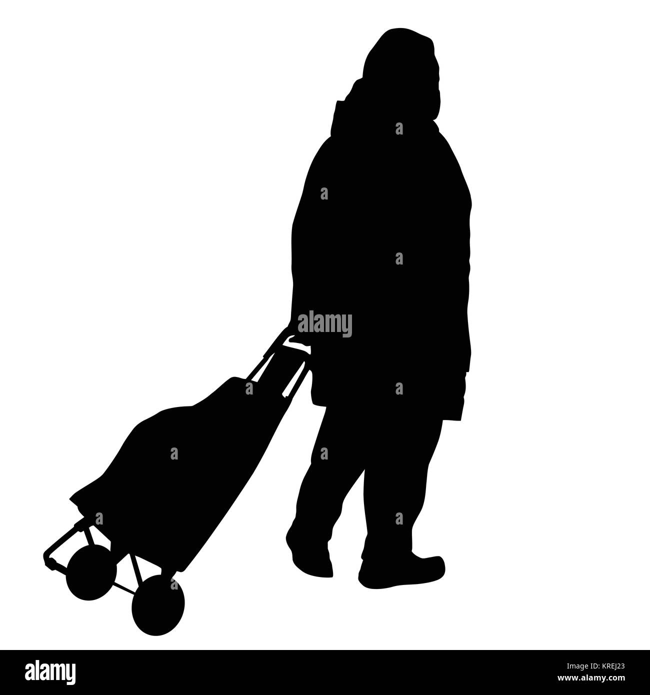 Old woman silhouette with luggage on white background, vector ...