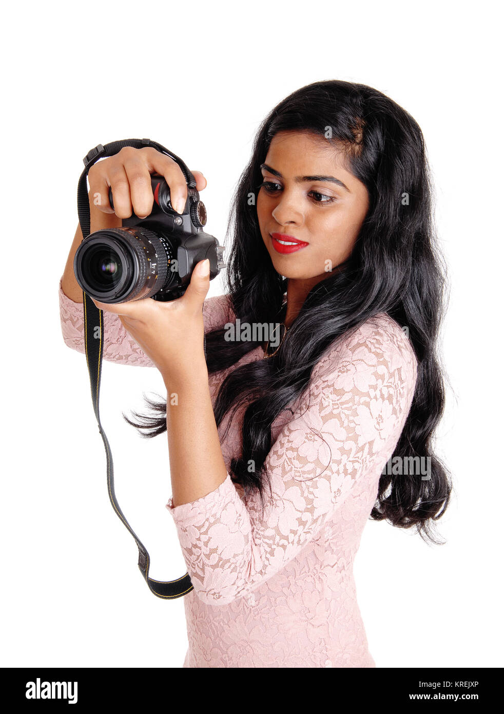 Beautiful woman taking pictures Stock Photo - Alamy