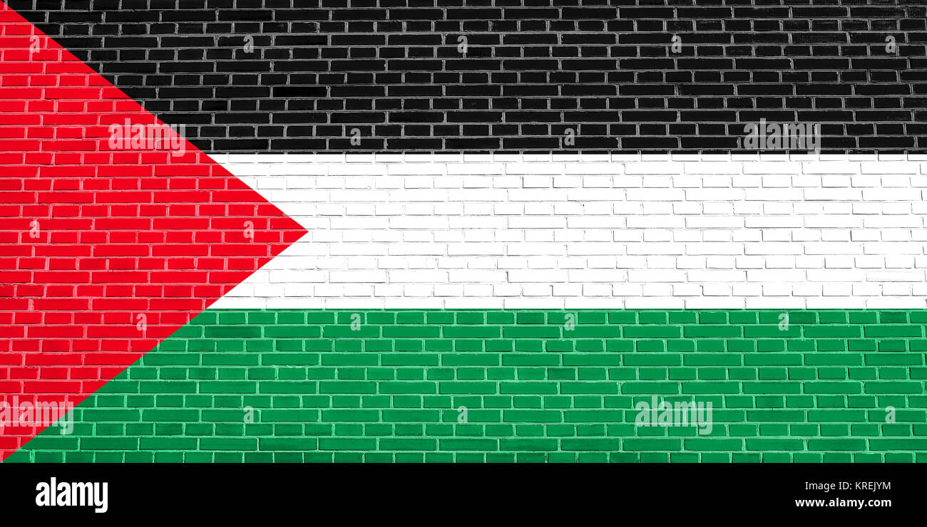 Flag of Palestine on brick wall texture background Stock Photo - Alamy
