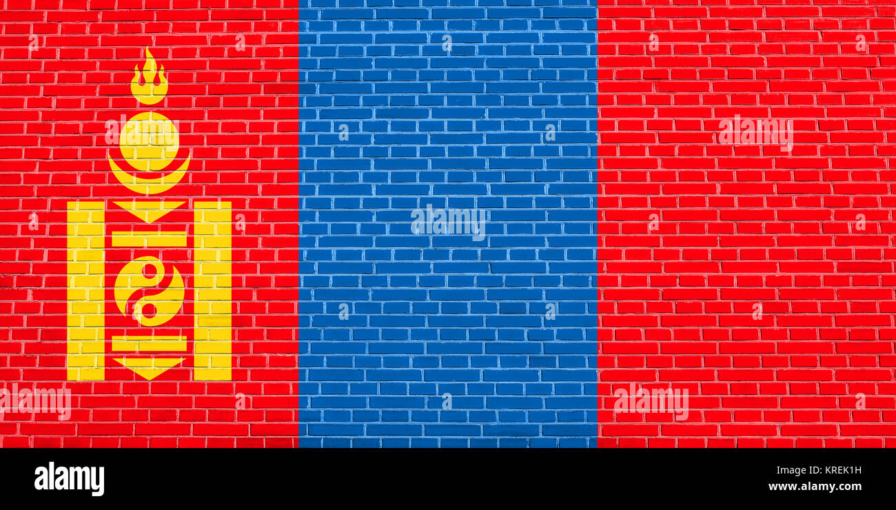 Flag of Mongolia on brick wall texture background Stock Photo - Alamy