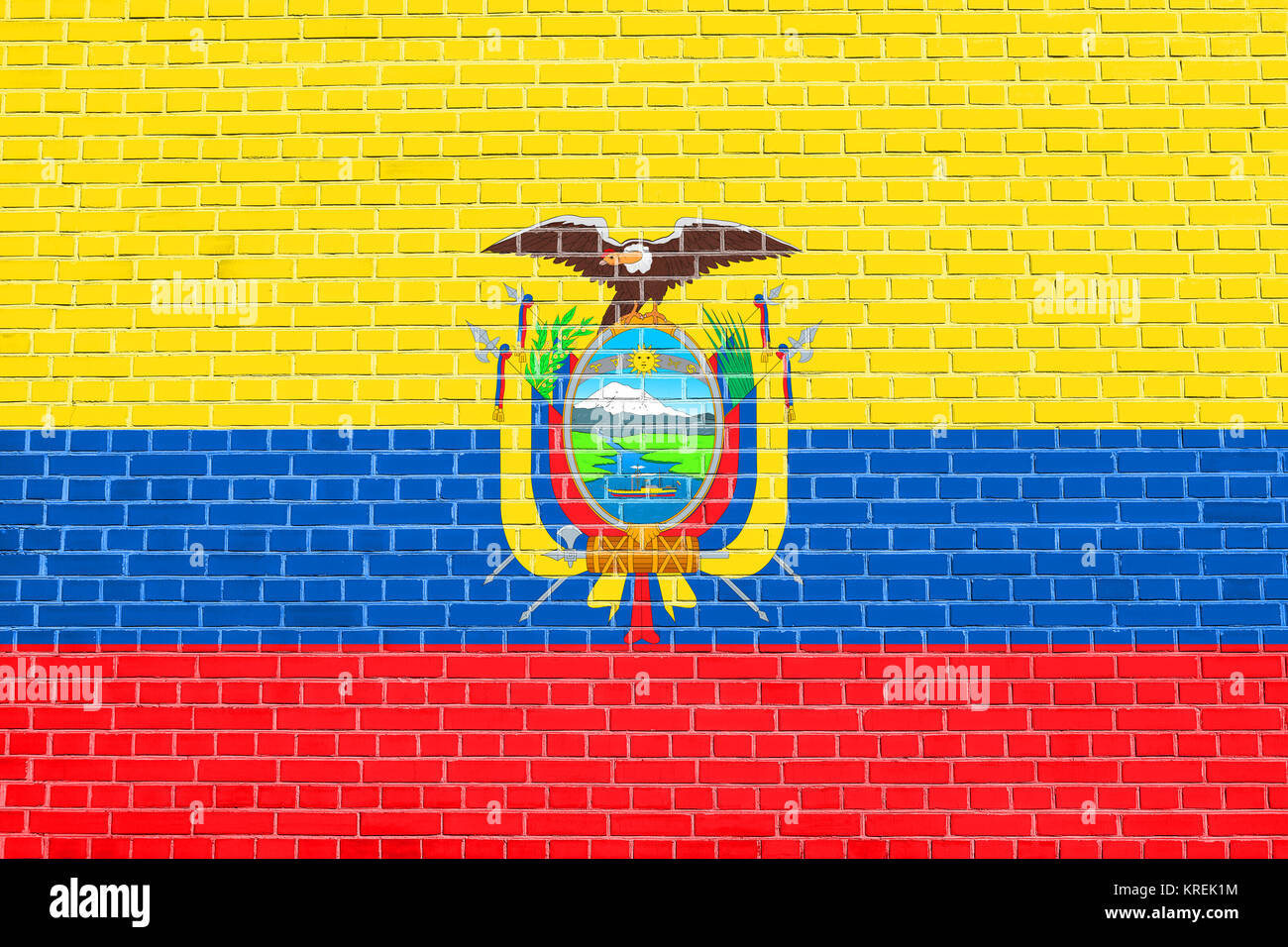 Flag of Ecuador on brick wall texture background Stock Photo - Alamy