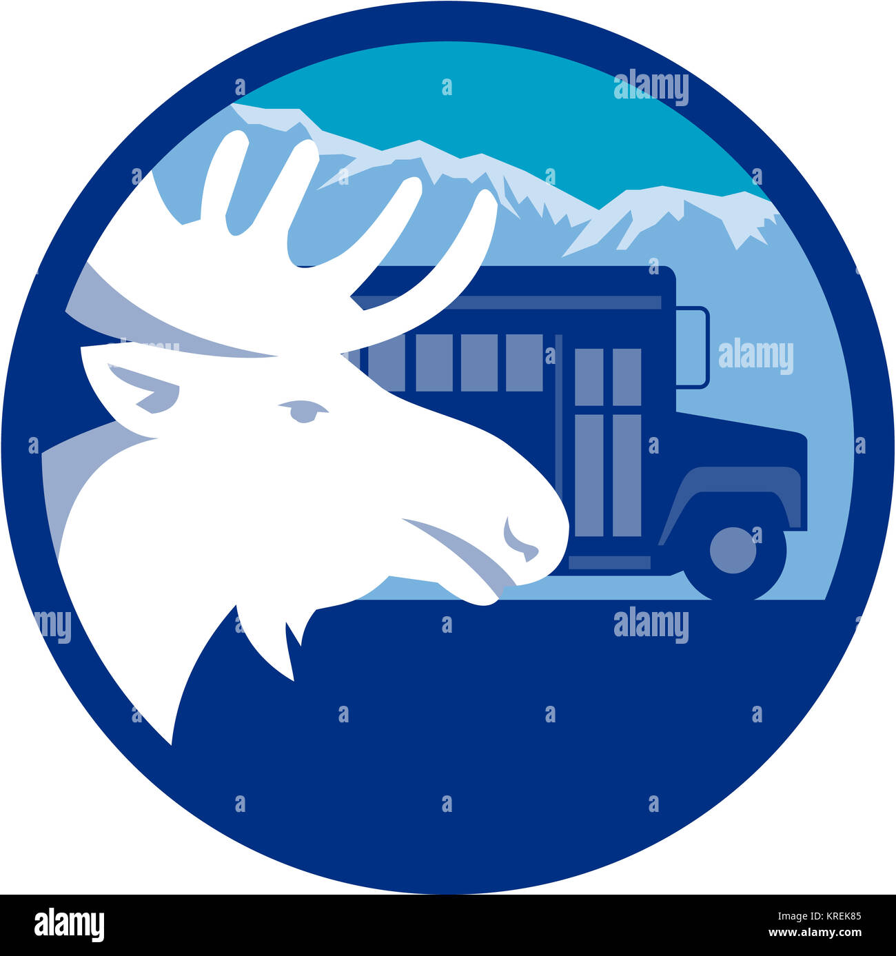 Moose Head School Bus Circle Retro Stock Photo - Alamy