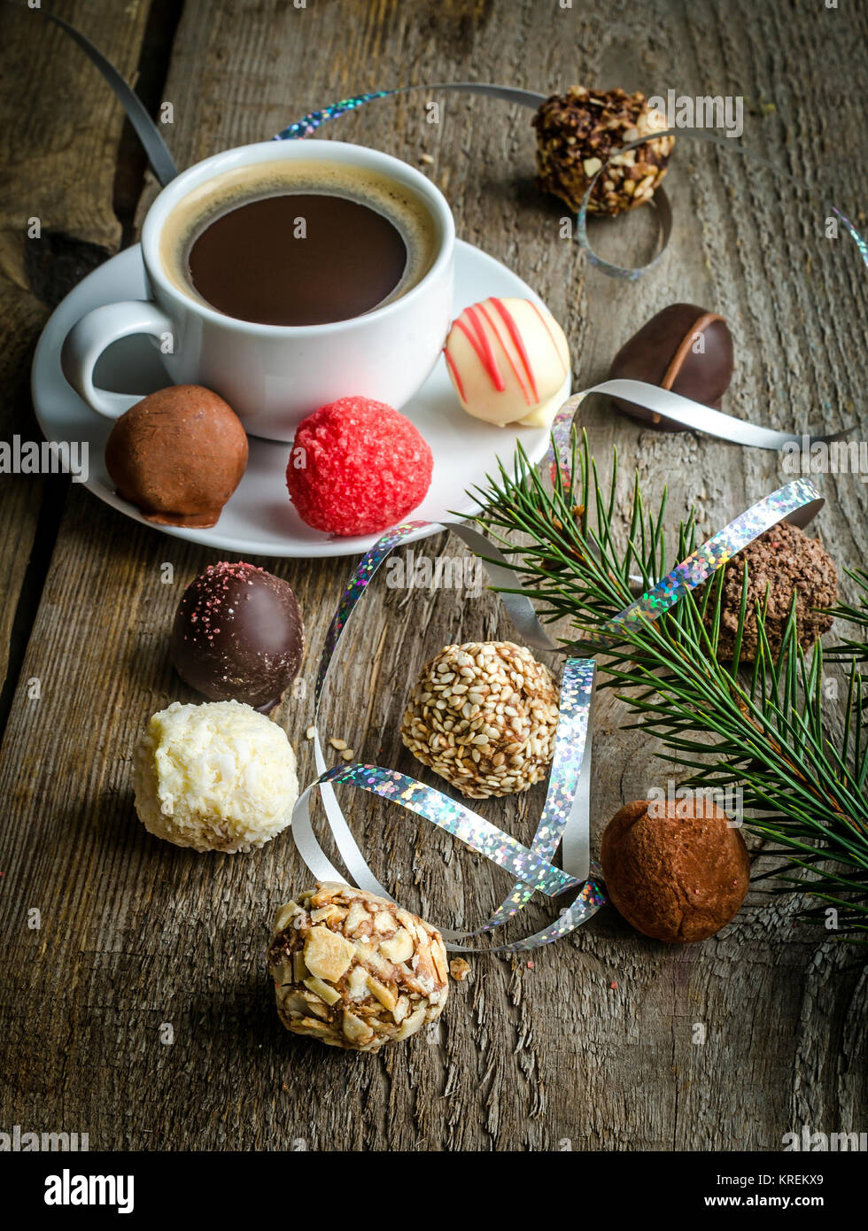 Luxury chocolate candies and cup of coffee Stock Photo - Alamy