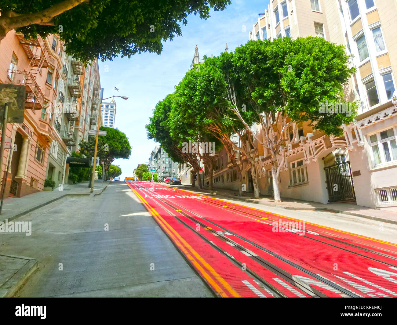 typical San Francisco street with cable car tracks, California Stock ...