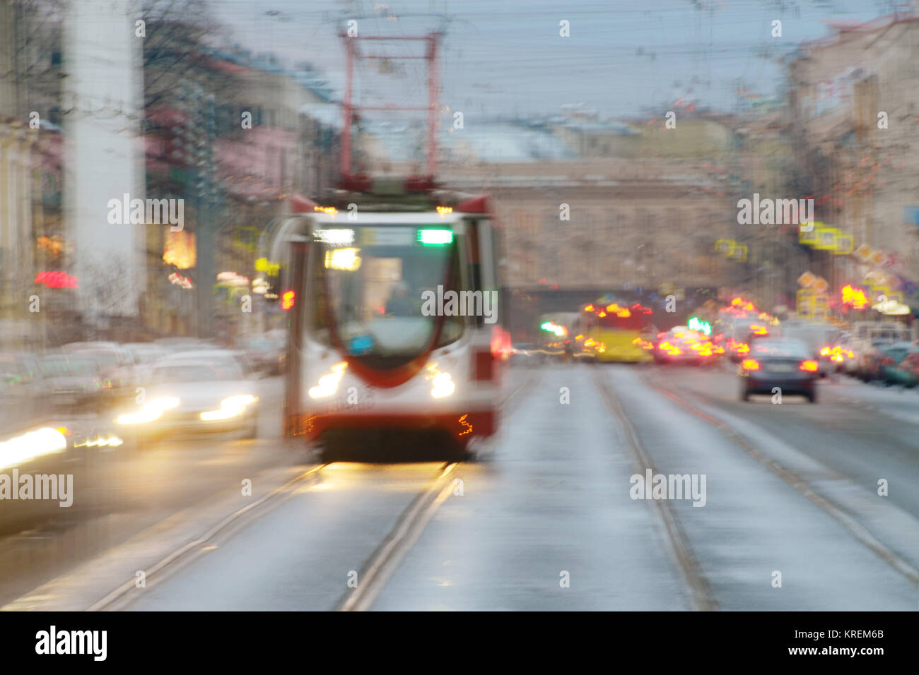 Rails on city road was designed for traffic tram transportation Stock ...