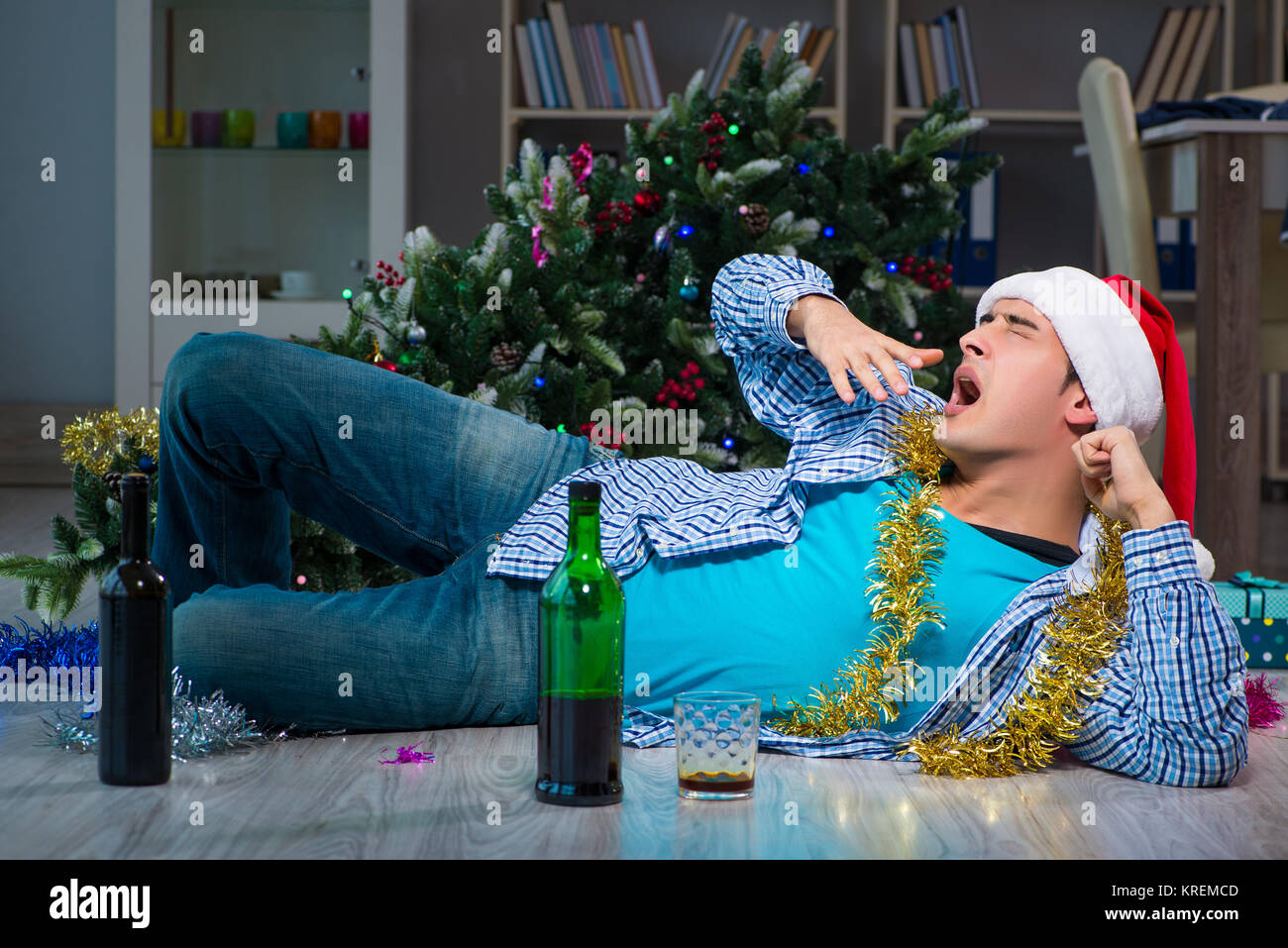 Man celebrating christmas at home alone Stock Photo - Alamy