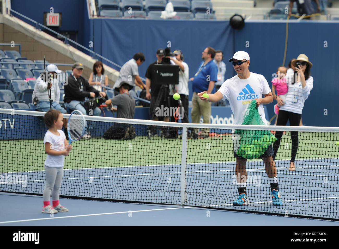 NEW YORK, NY - AUGUST 22: Andrea Chang, Michael Chang on the practice ...