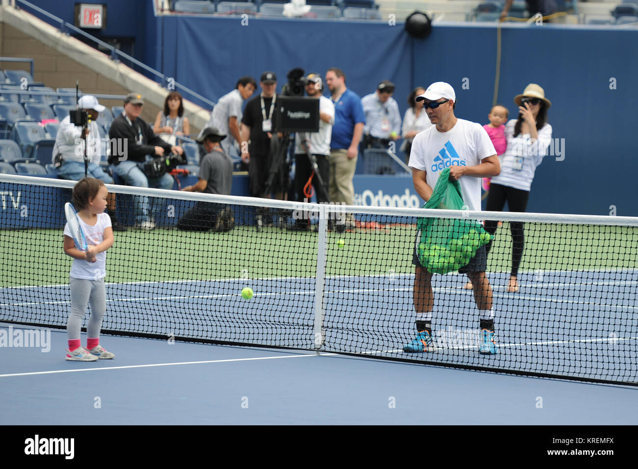 NEW YORK, NY - AUGUST 22: Andrea Chang, Michael Chang on the practice ...