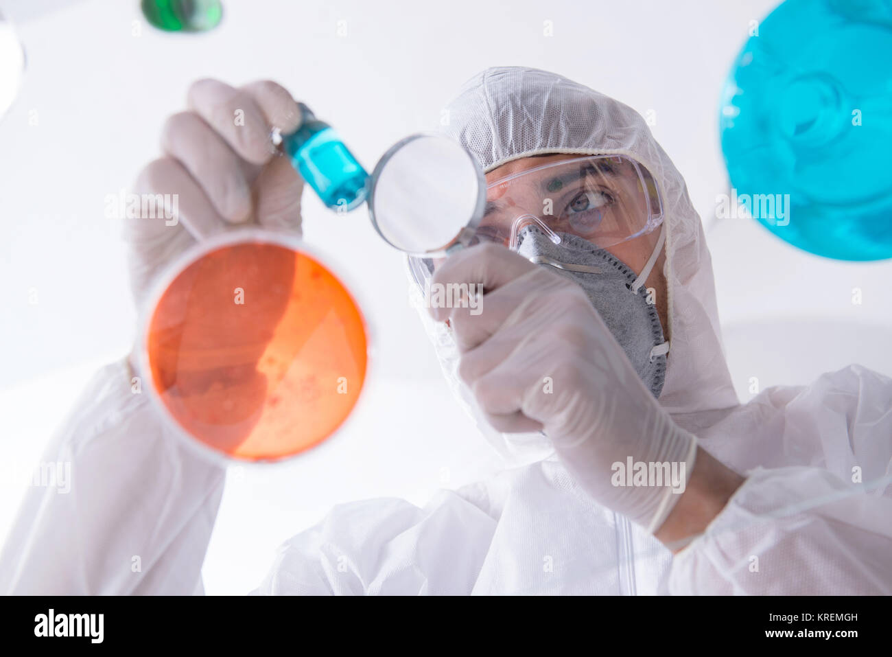 Chemist working in the laboratory with hazardous chemicals Stock Photo ...