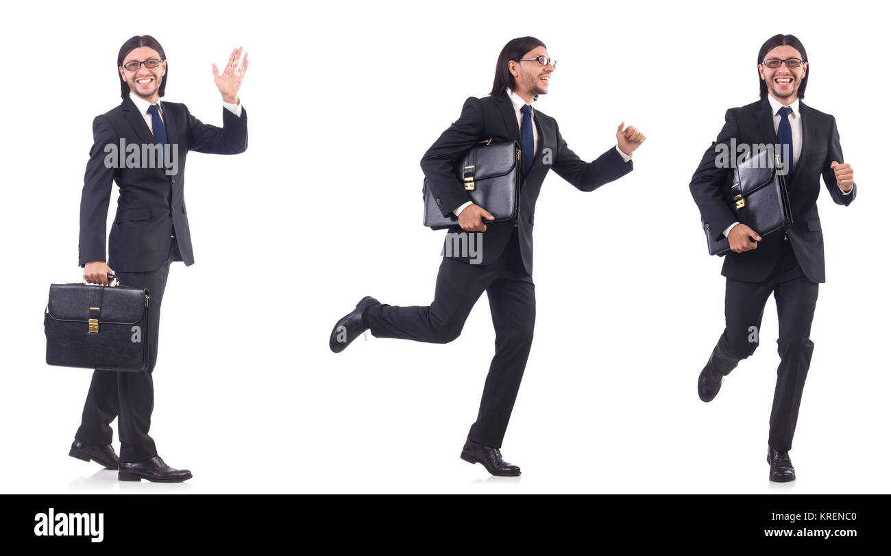 Businessman rushing isolated on the white background Stock Photo - Alamy