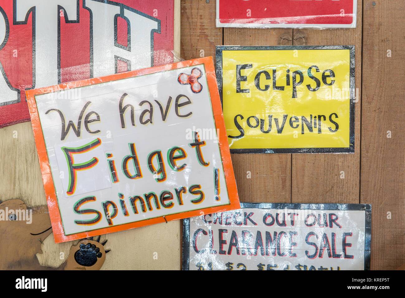 Signage for Fidget Spinners and eclipse novelty items, Grand Tetons ...
