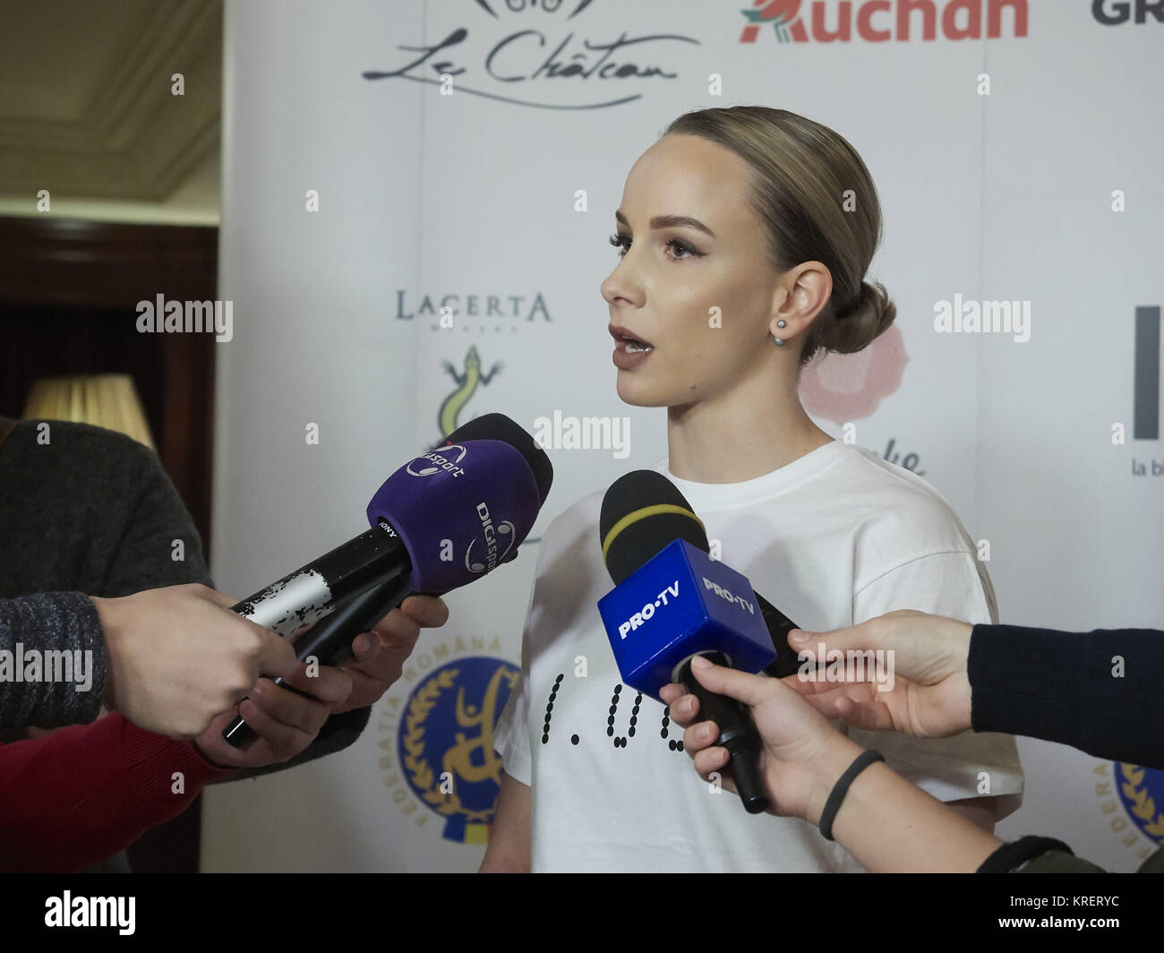 Former Romanian artistic gymnast, Sandra Raluca Izbaşa, giving an ...