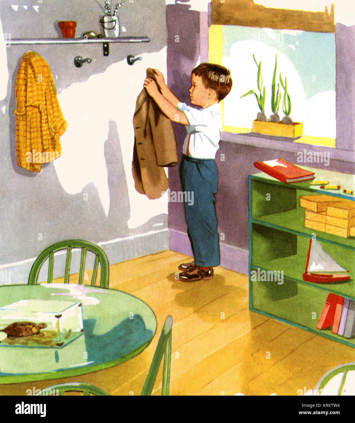 Hanging Up the Coat Stock Photo - Alamy