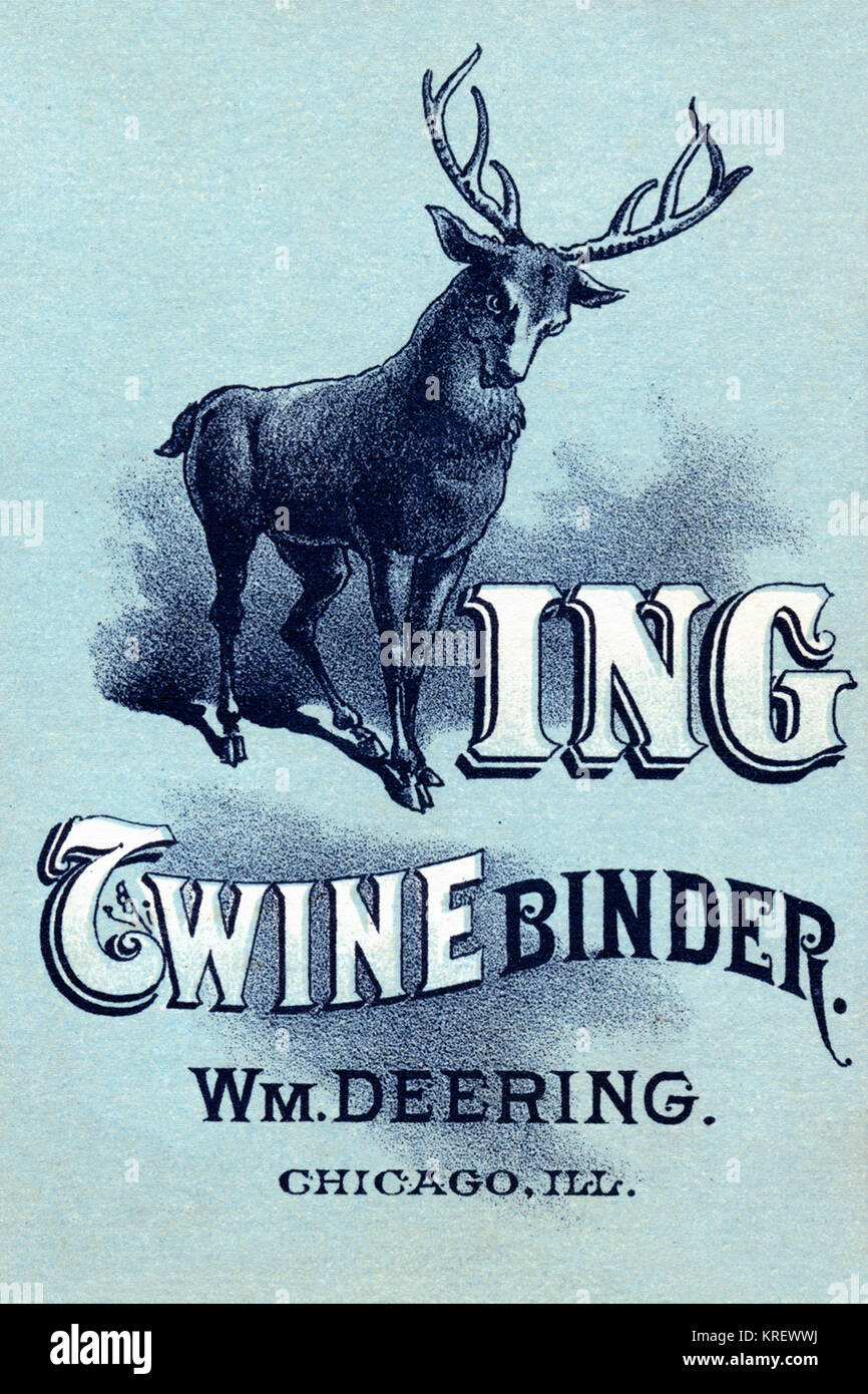 Victorian trade card for a twine binder. The image is of a stag. The ...