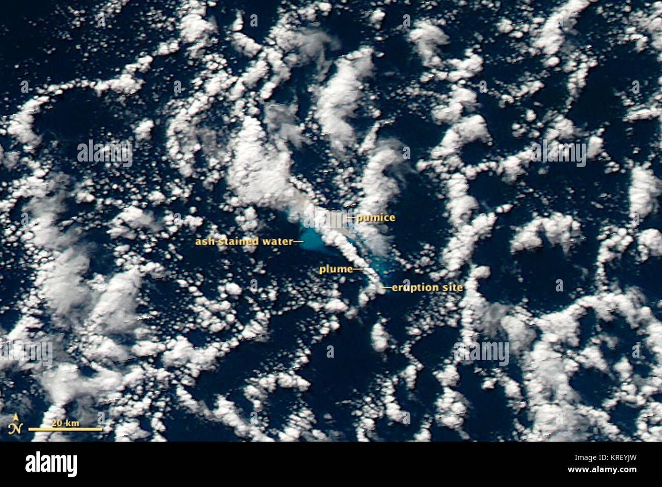 Havre Seamount Eruption 19 July 2012 with labels Stock Photo - Alamy