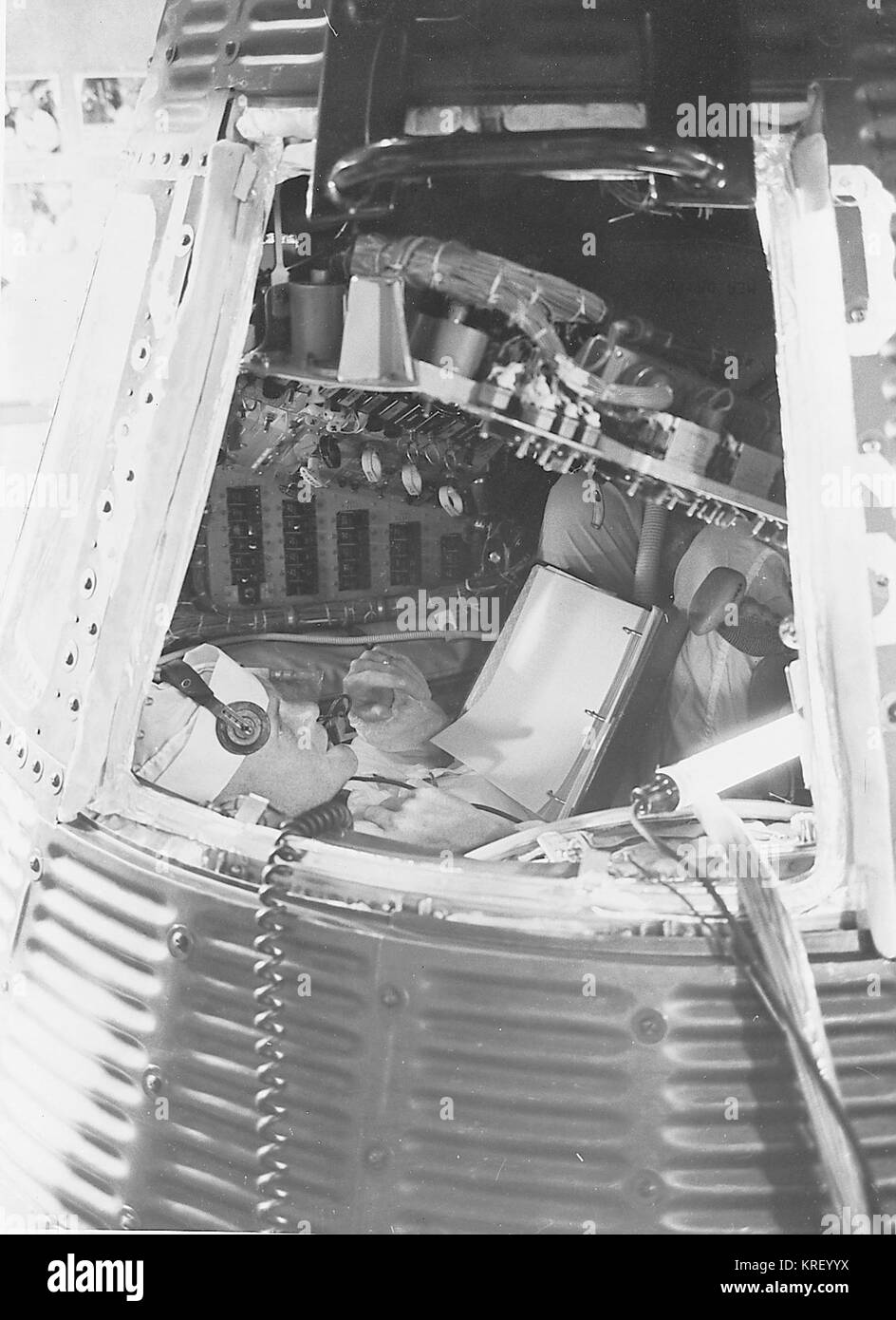 Liberty Bell 7 spacecraft inspected by John Glenn S61-03744 Stock Photo ...