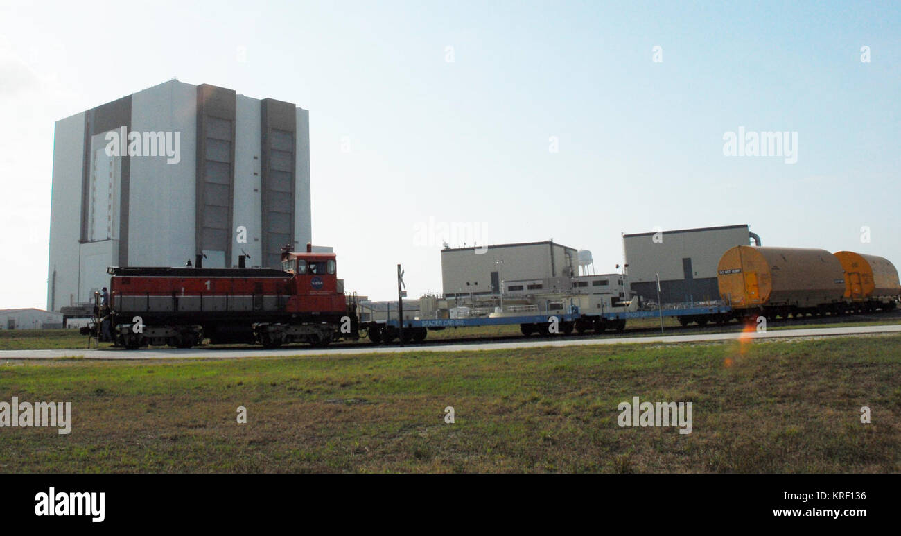 NASA Railroad cars in front of Vehicle Assembly Building Stock Photo ...