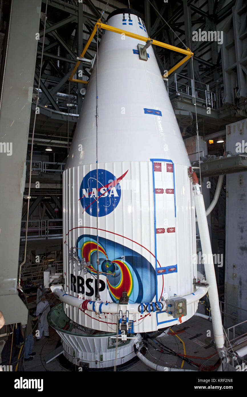Payload fairing with RBSP in it guided to the top of the Atlas V (401 ...
