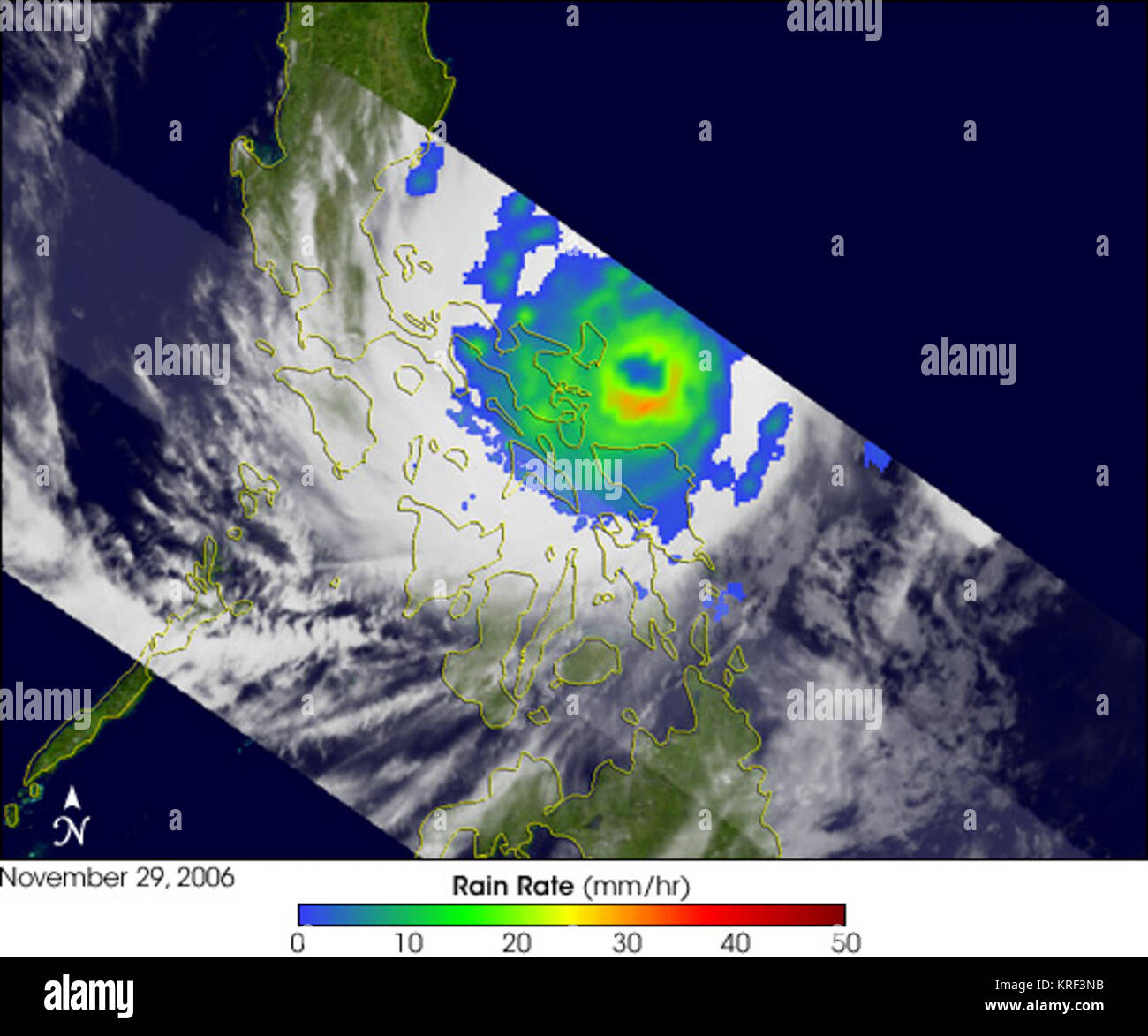 Rain intensity by Super Typhoon Durian in Philippines 2006-11-29 Stock ...