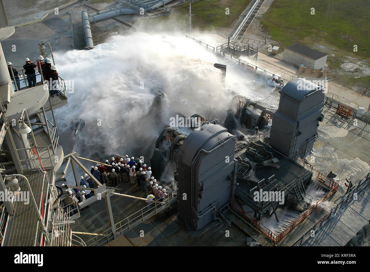 Sound suppression water system test at KSC Launch Pad 39A Stock Photo ...