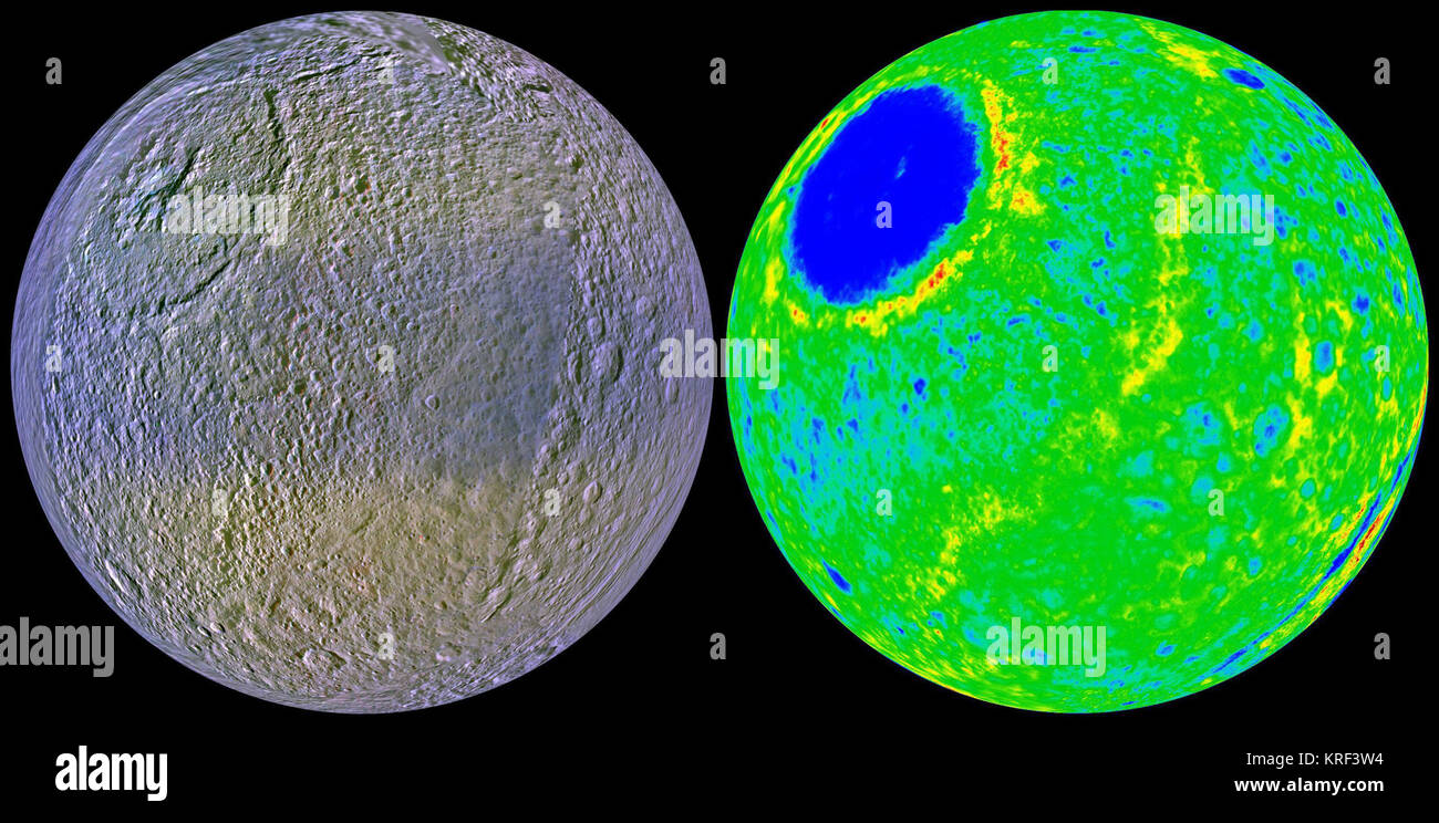 Tethys high resolution color map and topography PIA13701 Stock Photo ...