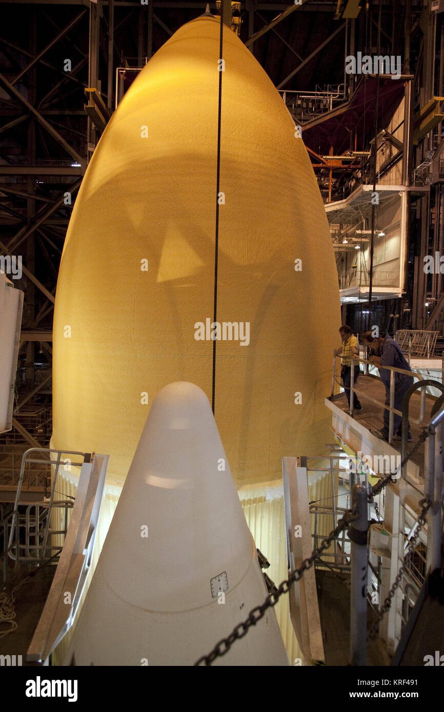 STS-135 external tank ET-138 between the twin solid rocket boosters Stock Photo - Alamy