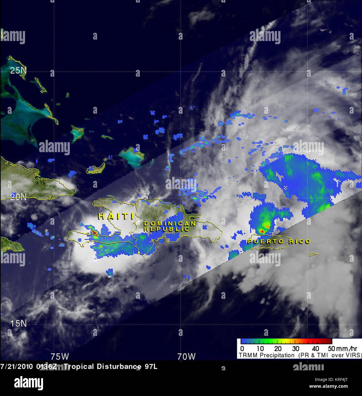 Tropical Disturbance 97L rainfall 21-07-2010 Stock Photo - Alamy