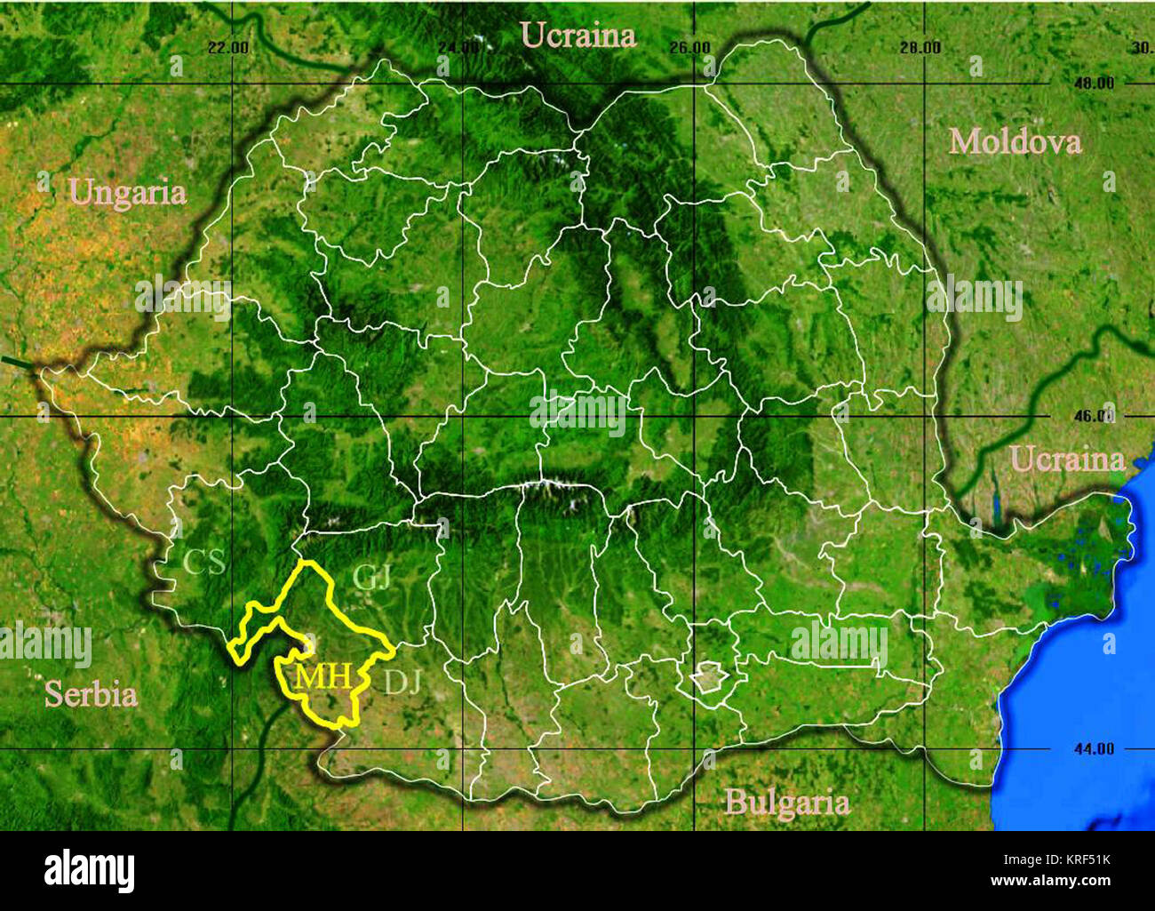 Judetul Mehedinti 3D map Stock Photo - Alamy