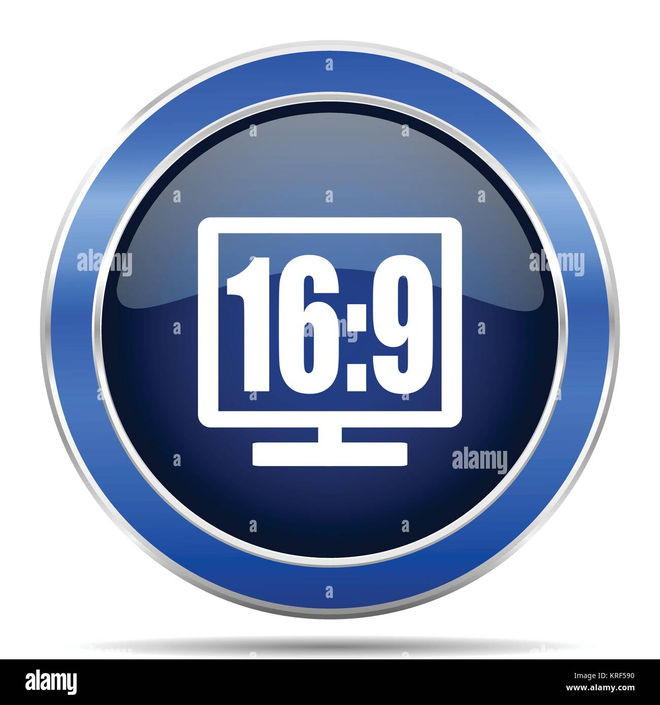 16 9 display blue silver metallic round glossy vector icon. Modern ...