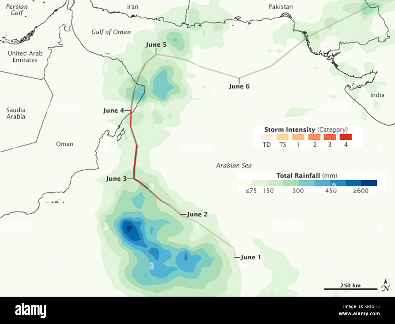 Cyclone Phet TRRM rainfall map Stock Photo - Alamy