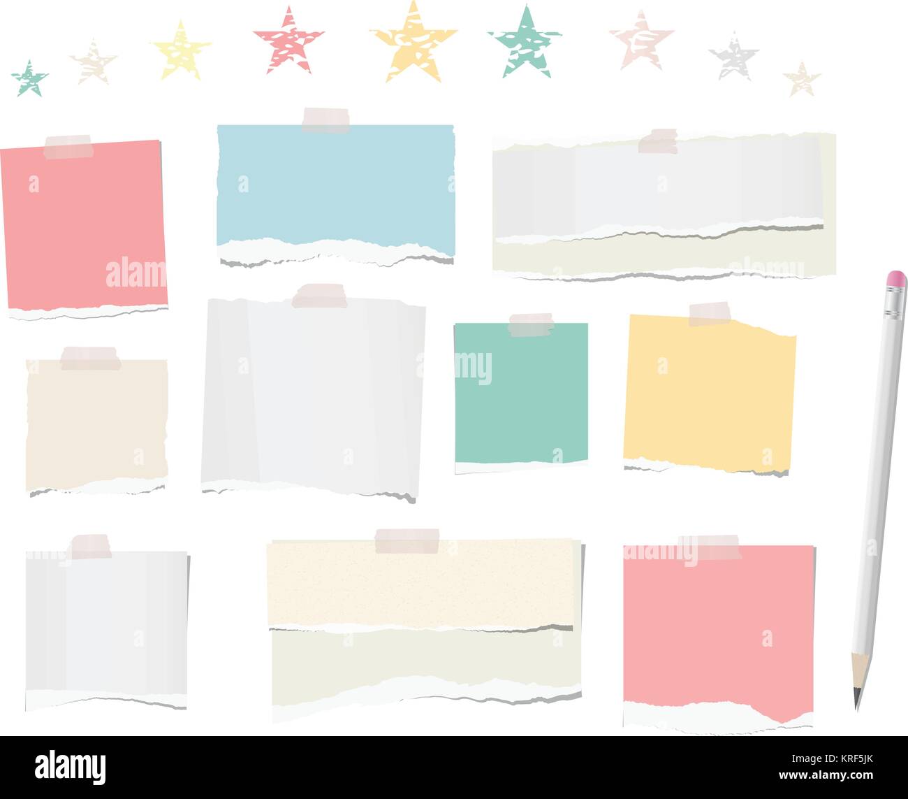 White, colorful ripped blank note, notebook paper strips, sheets for ...